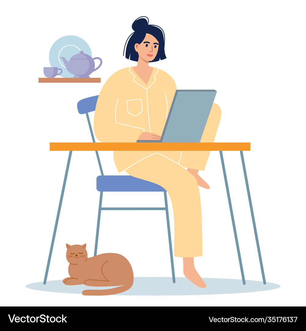 Freelancer woman work at home Royalty Free Vector Image