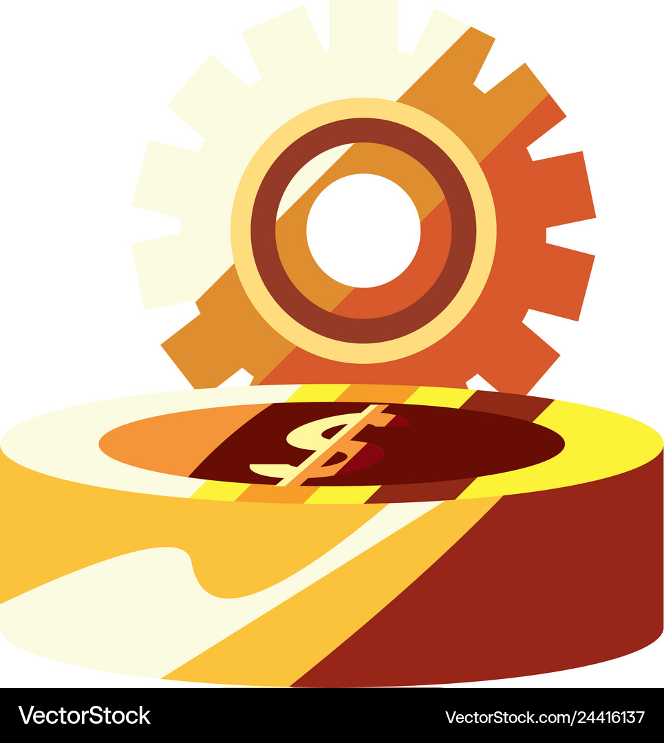 Gold gear coin dollar Royalty Free Vector Image