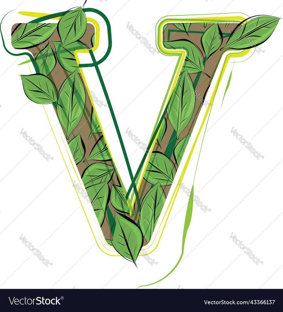 Green leaf alphabet letter v Royalty Free Vector Image