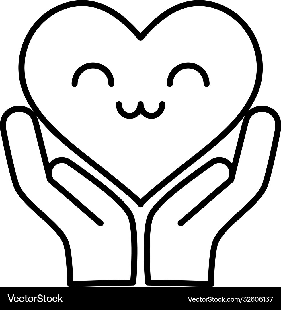 Hands and cute heart icon line style Royalty Free Vector