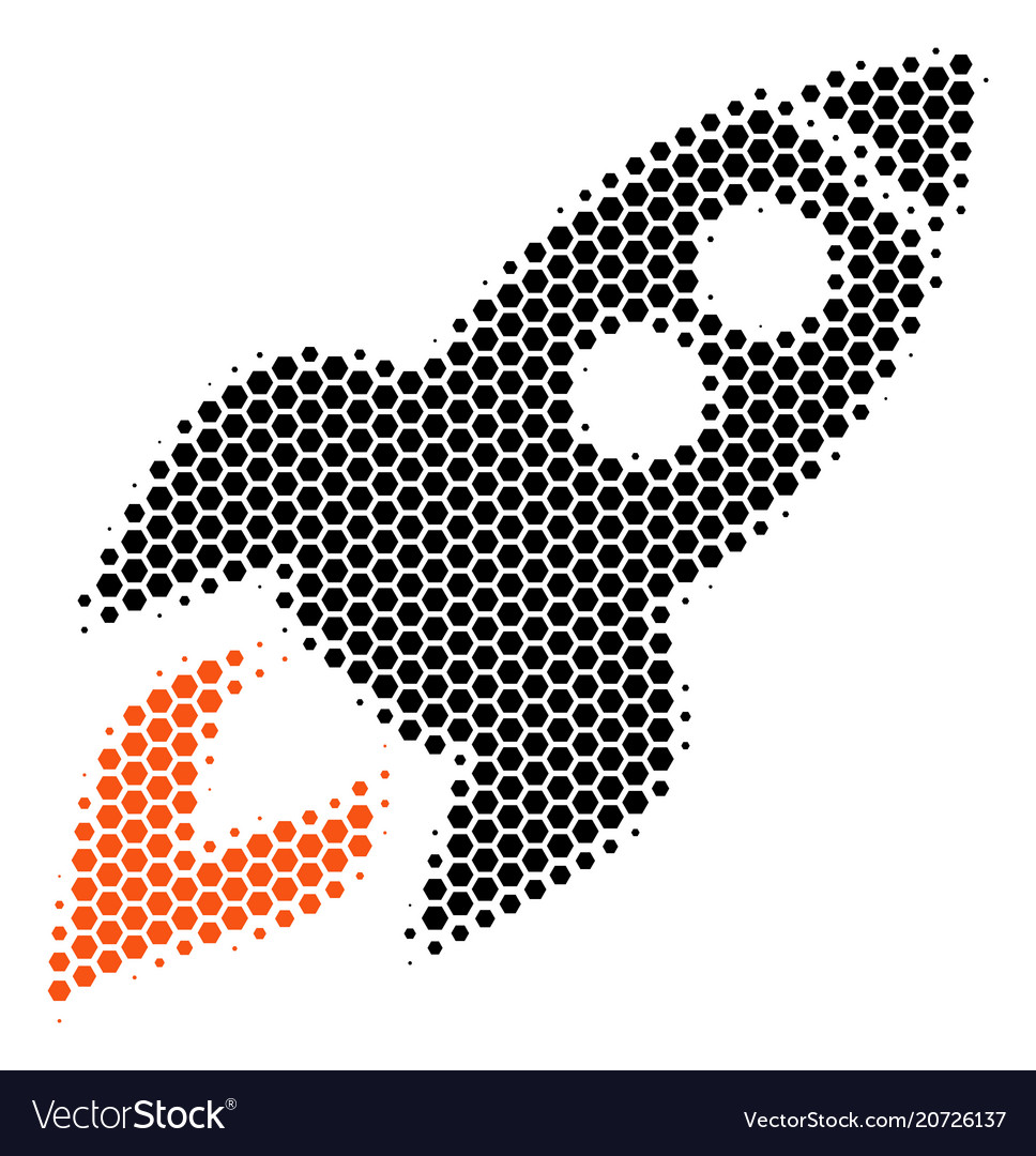 Hexagon halftone space rocket launch icon Vector Image