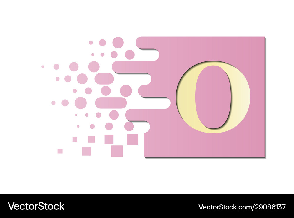 Letter o on color square with destroyed Royalty Free Vector