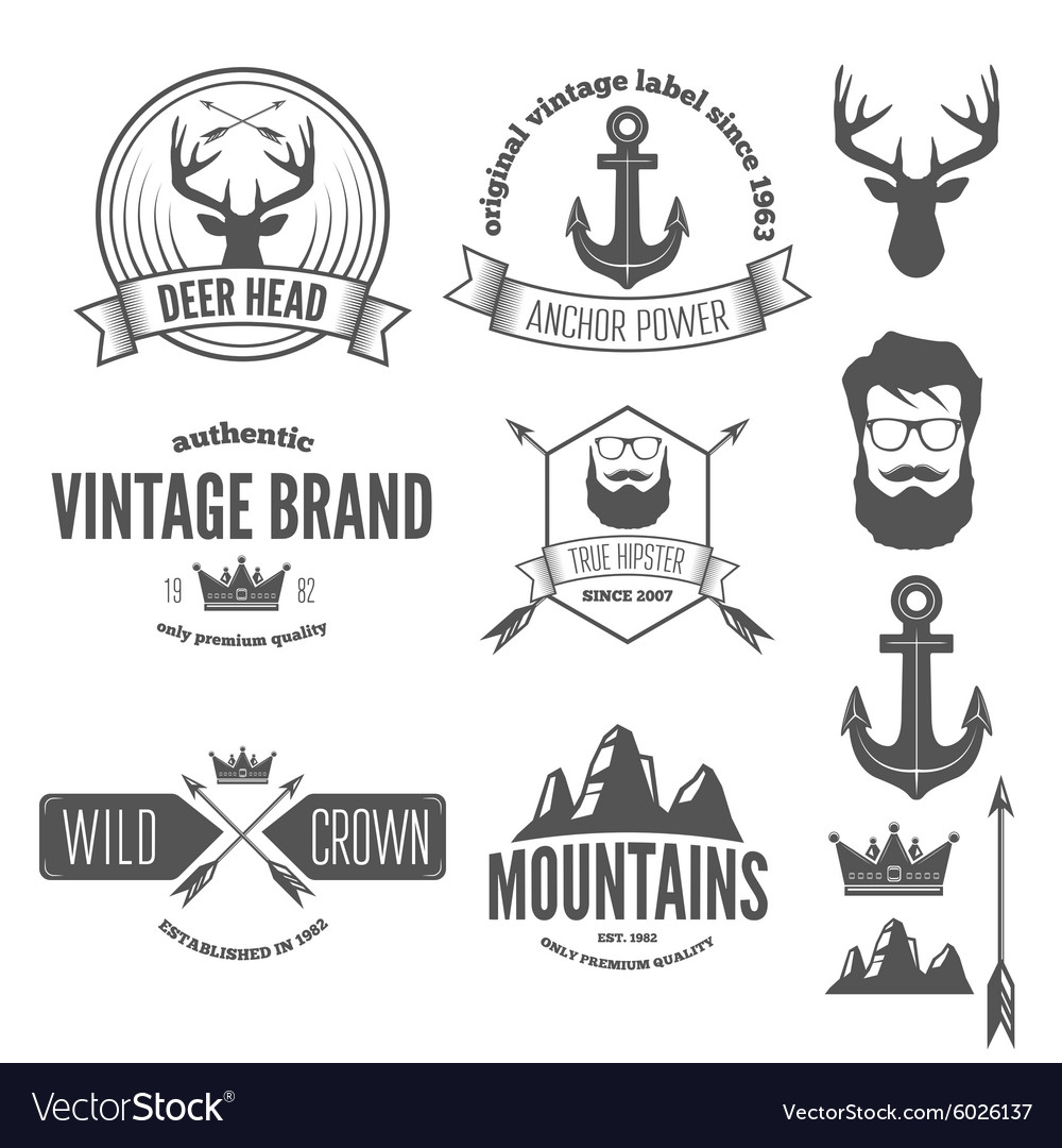 Set stylish vintage hipster badge modern Vector Image