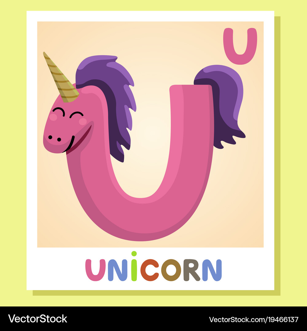 U is for unicorn letter cute Royalty Free Vector Image