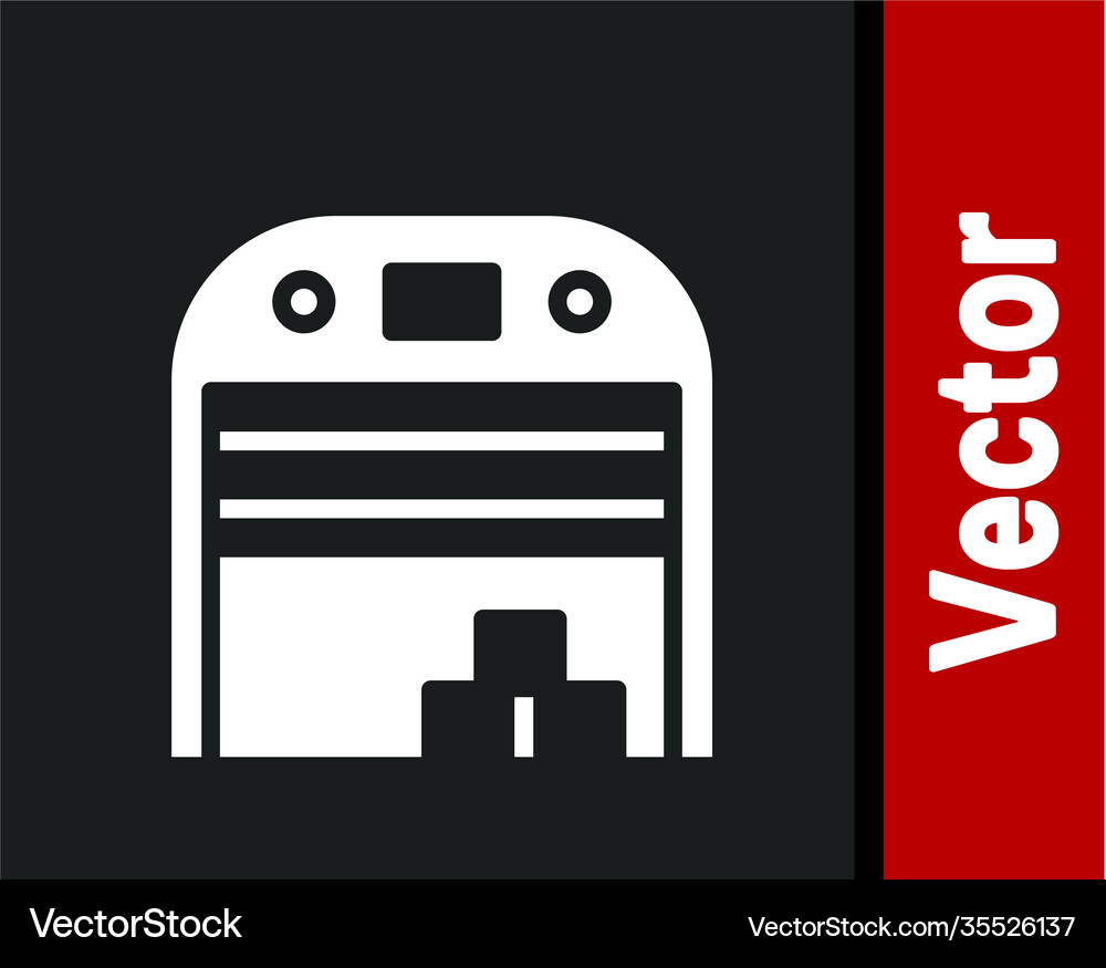 White aircraft hangar icon isolated on black Vector Image