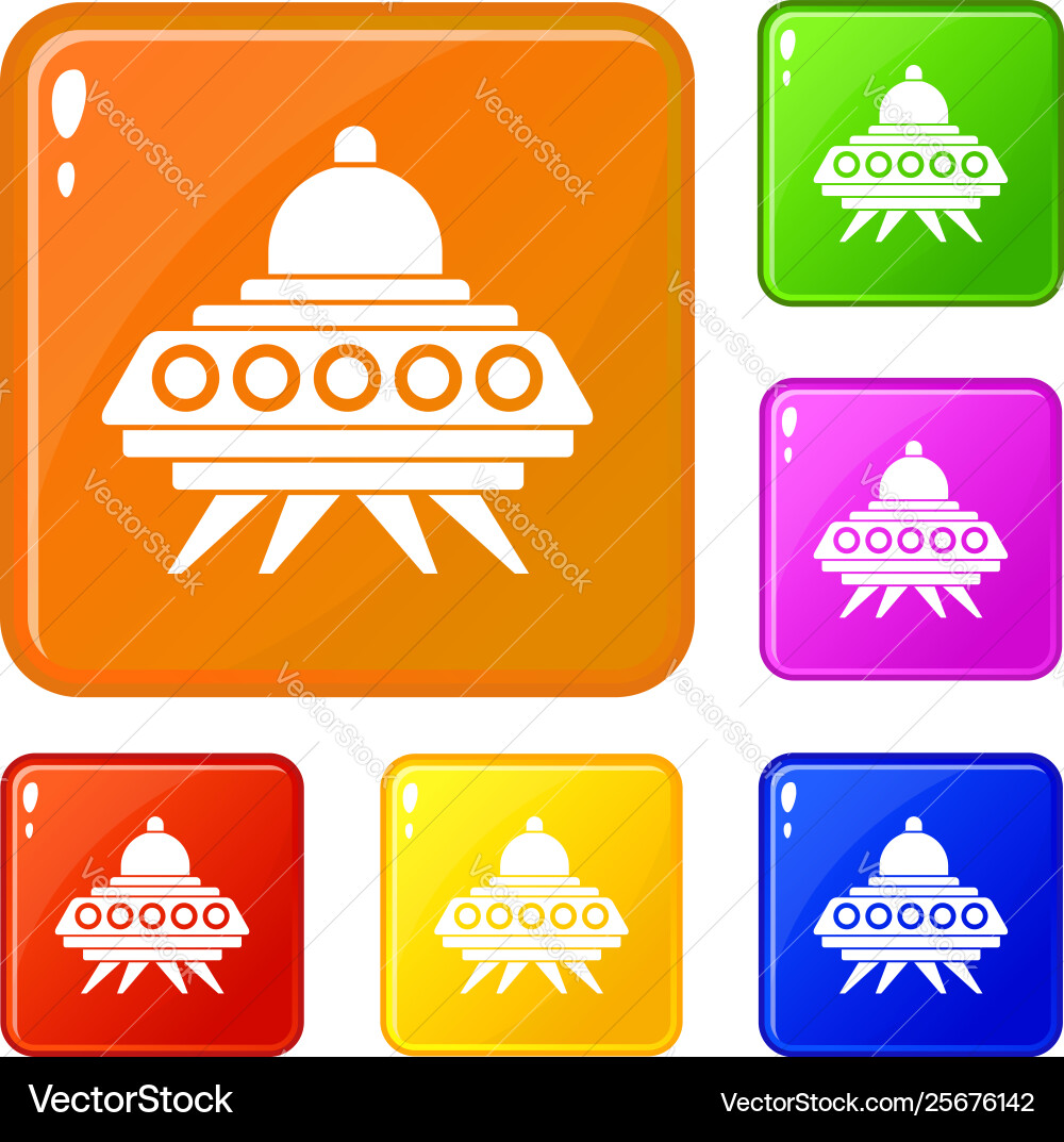 Alien spaceship icons set color Royalty Free Vector Image