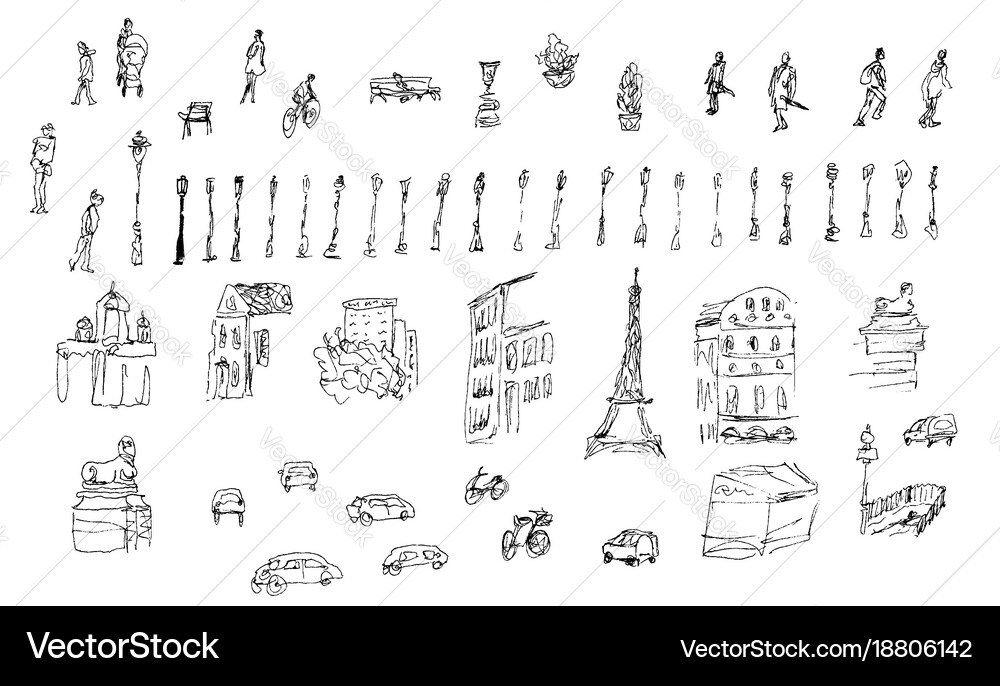Big set of sketched street elements Royalty Free Vector