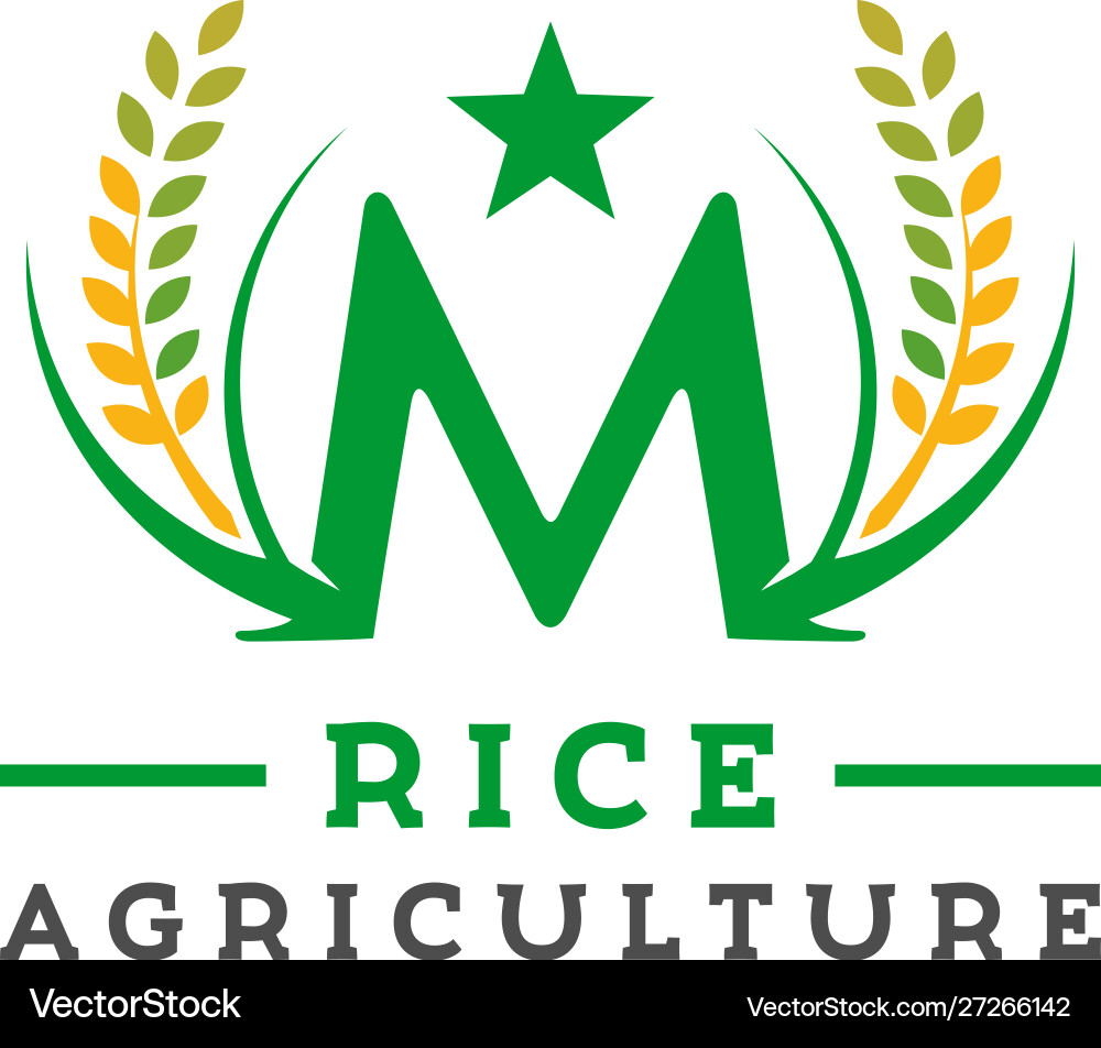 Design letter m logo rice farming Royalty Free Vector Image