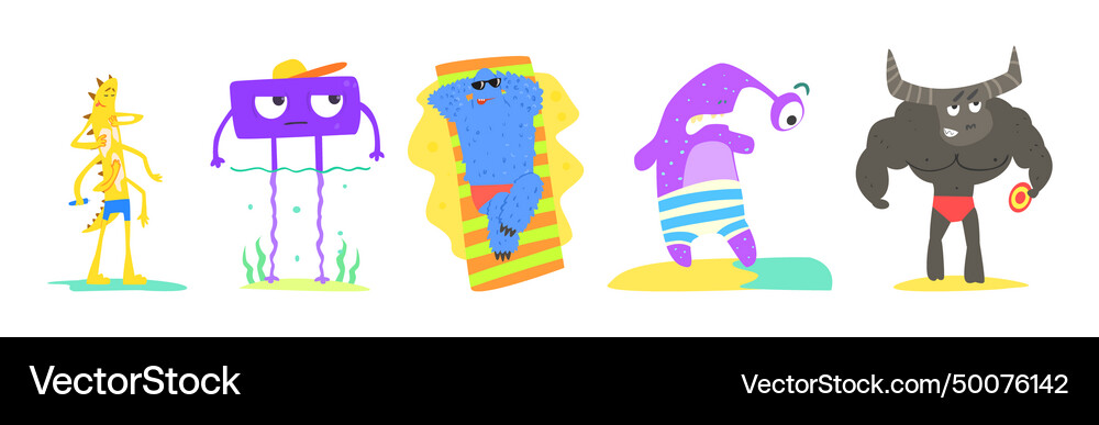 Funny monster character on the beach sunbathing Vector Image