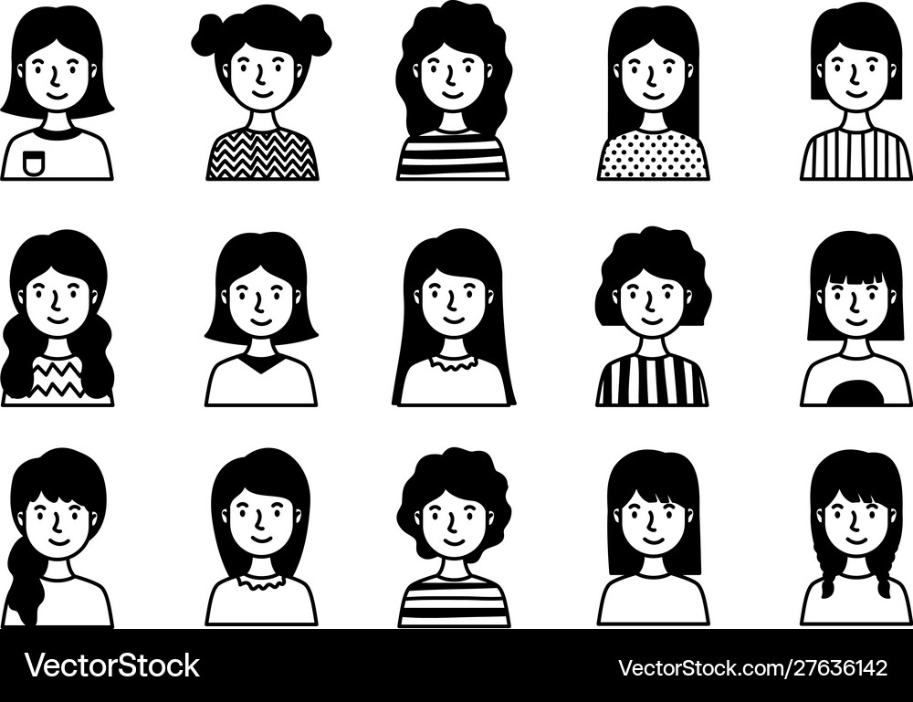 Group women avatars characters line style Vector Image