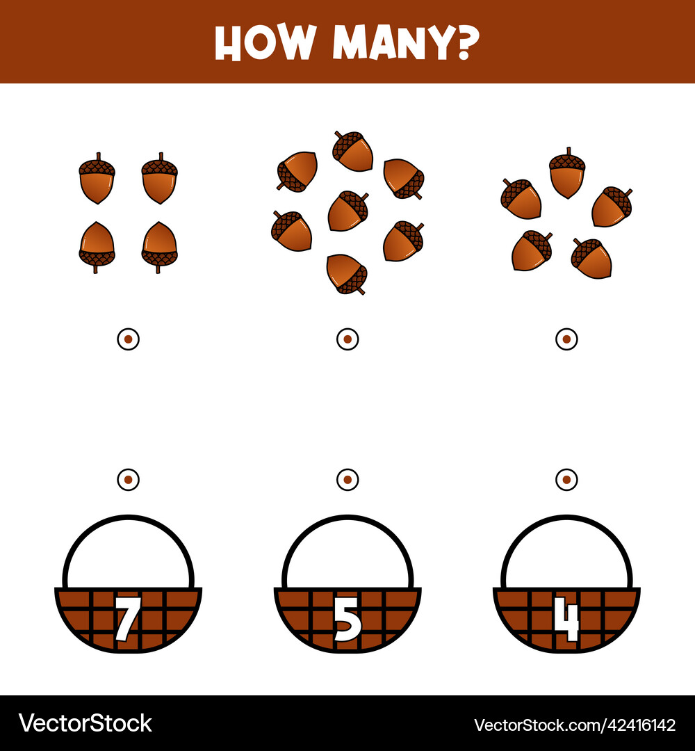 How many acorns educational game for kids Vector Image