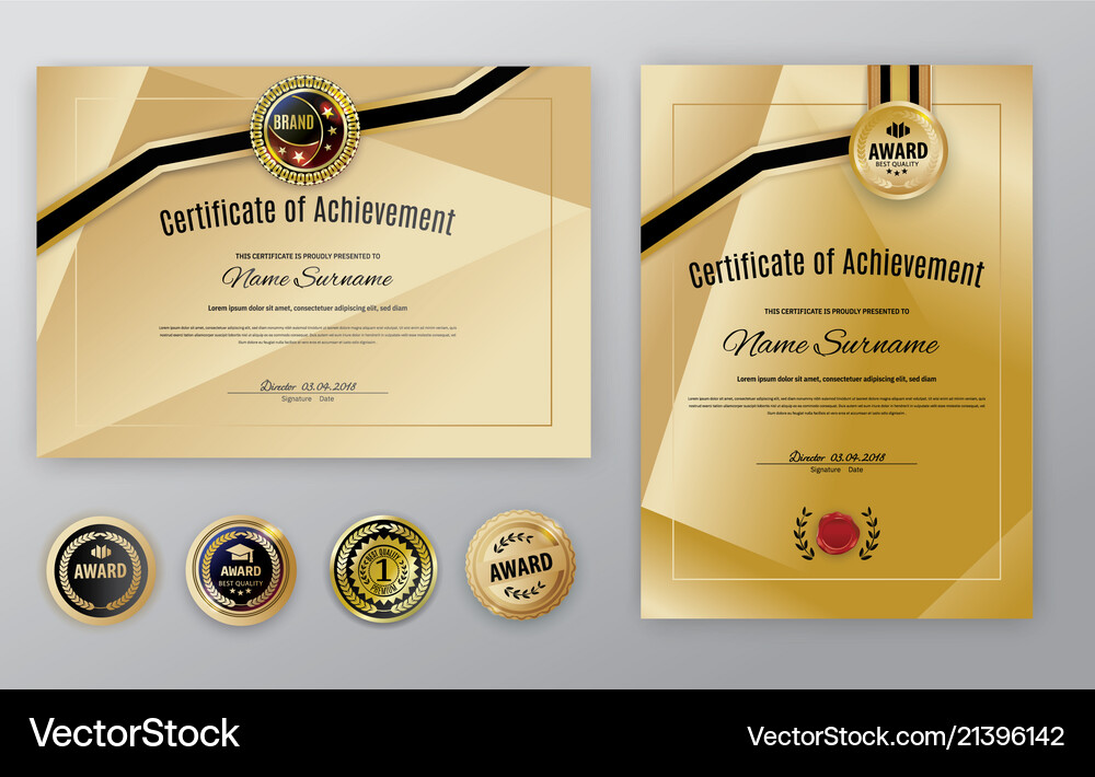Official gold certificate with gold design Vector Image