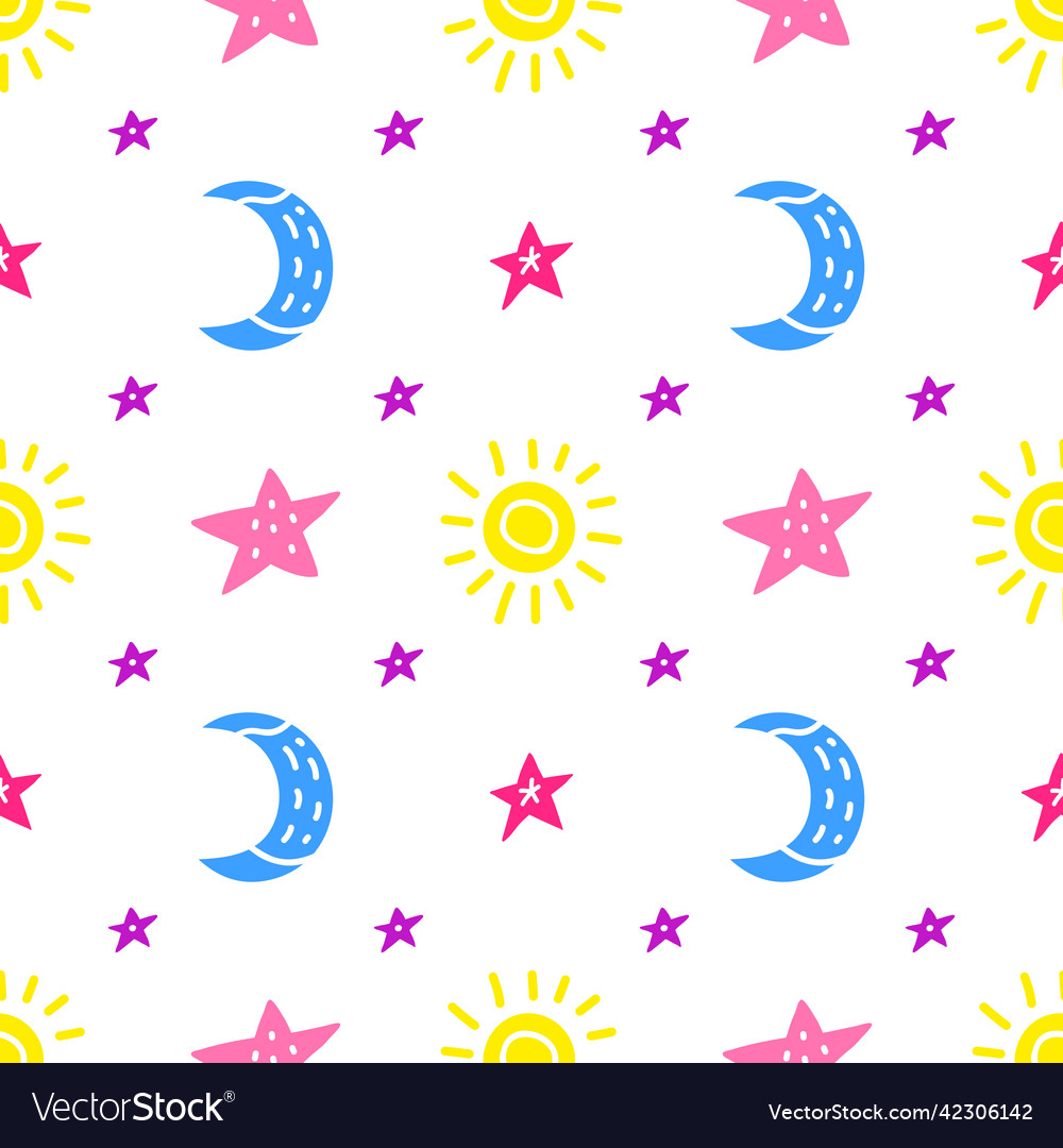 Seamless pattern with stars moon and sun Vector Image