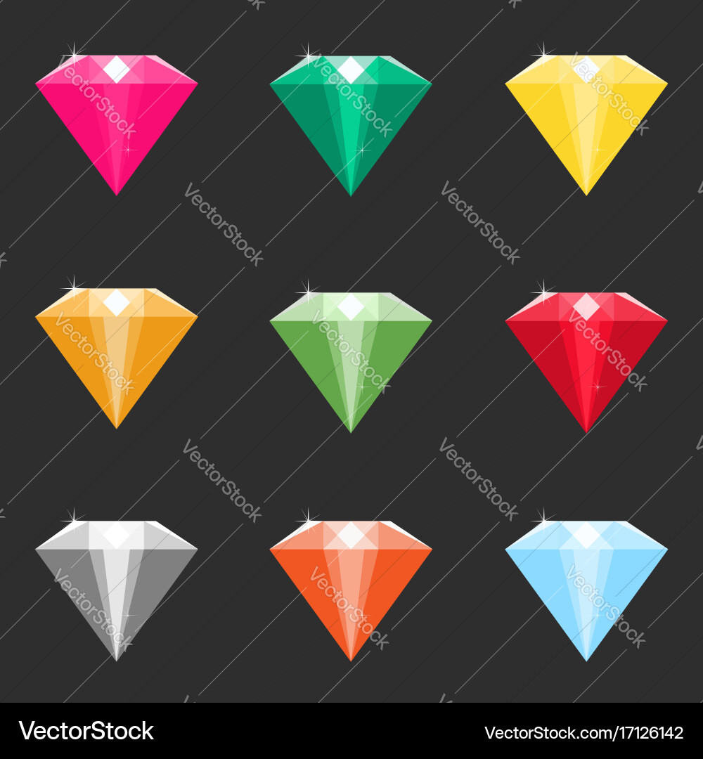 Set cartoon diamonds crystals in different Vector Image