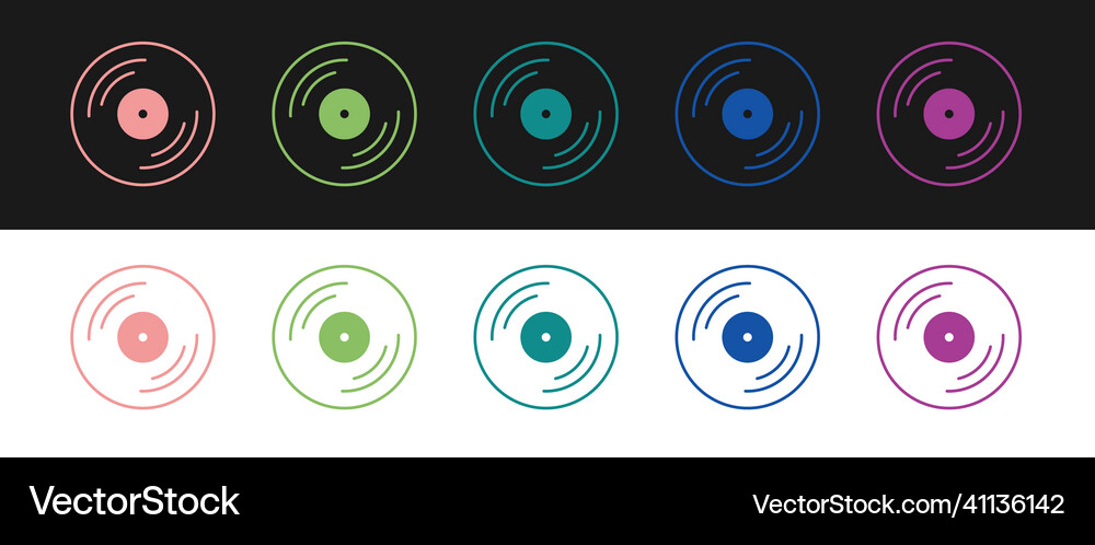 Set vinyl disk icon isolated on black and white Vector Image