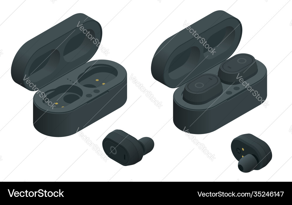 Black wireless earphones and case isolated Vector Image