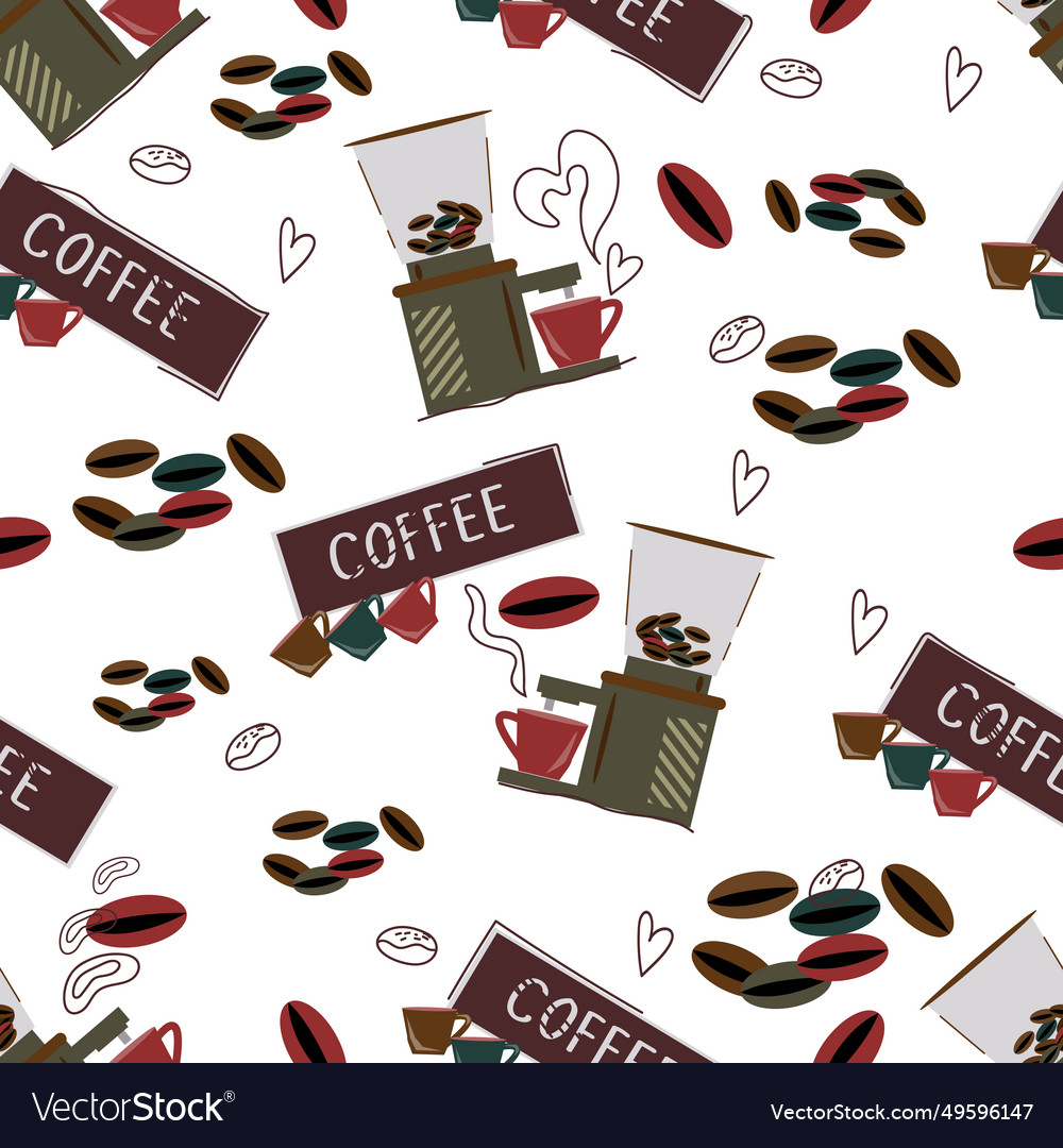 Coffee-themed seamless pattern design coffee Vector Image