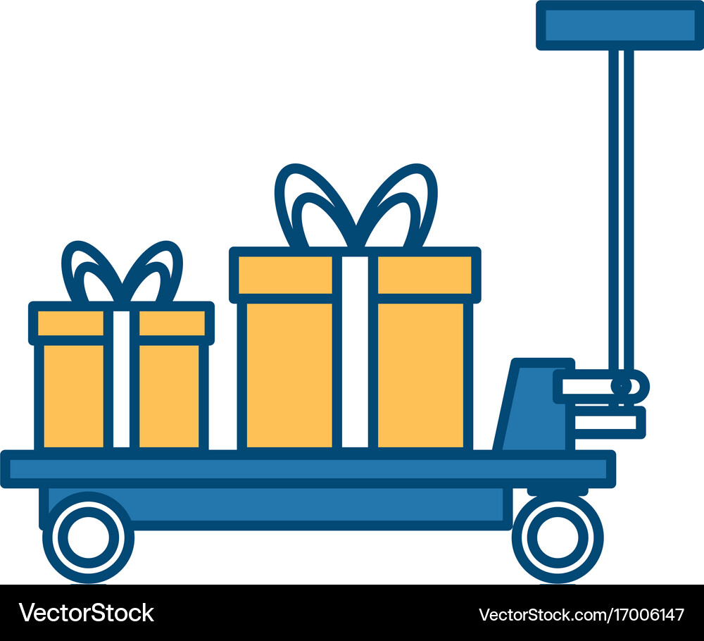 Delivery cart gift boxes transport logistic icon Vector Image