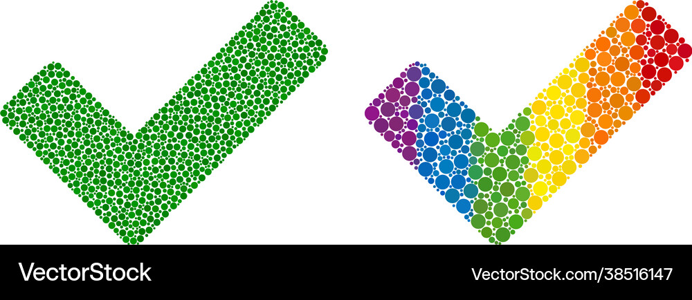Dotted ok sign collage icon rainbow round dots Vector Image