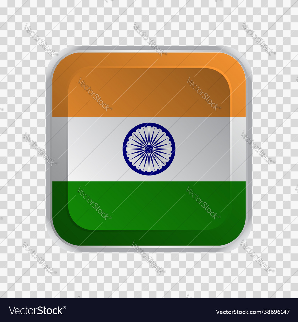 Flag india on square button transparent Royalty Free Vector