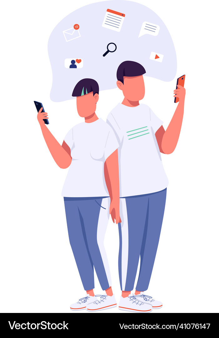 Gen z couple communicating online flat color Vector Image
