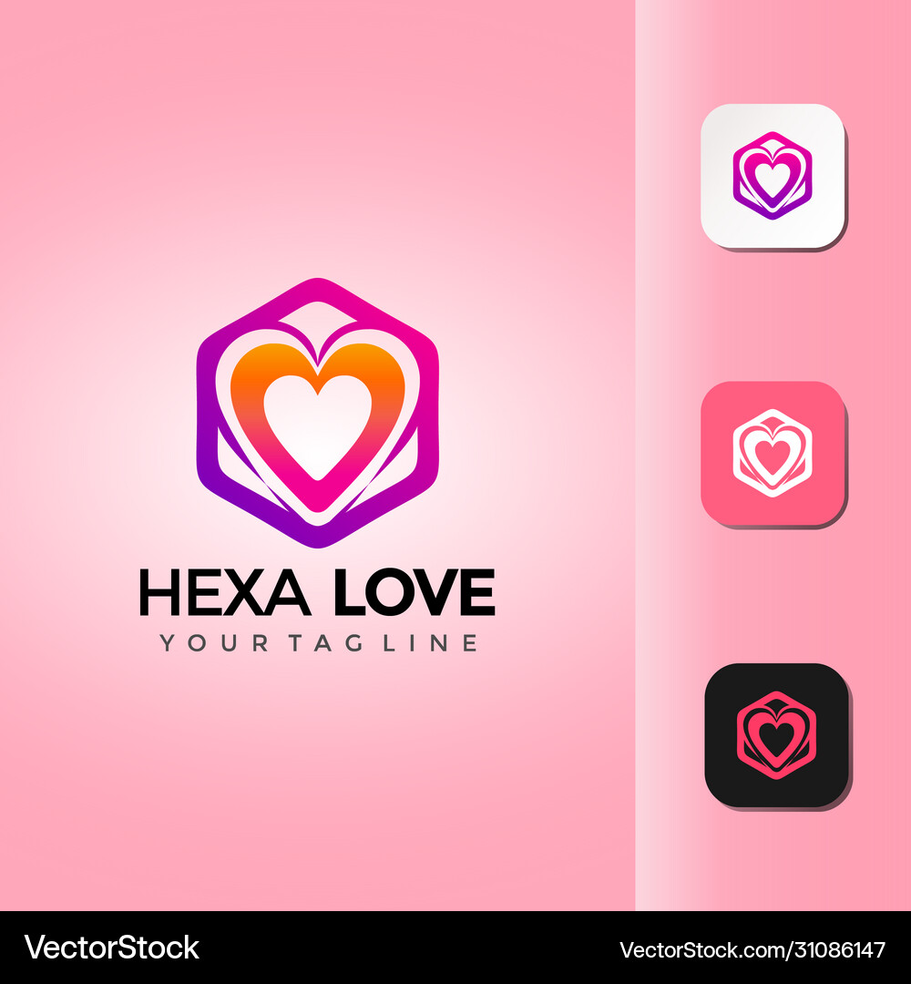 Hexa love logo design premium template Royalty Free Vector
