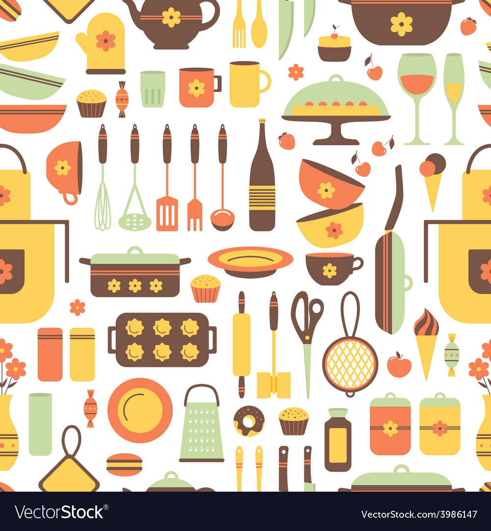 Seamless pattern kitchen utensils Royalty Free Vector Image