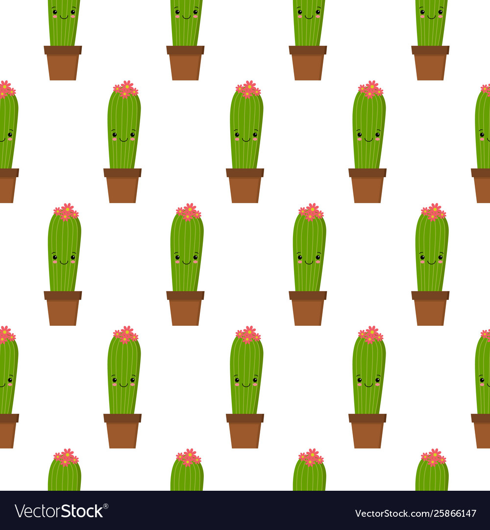 Seamless pattern with cute kawaii cactus Vector Image