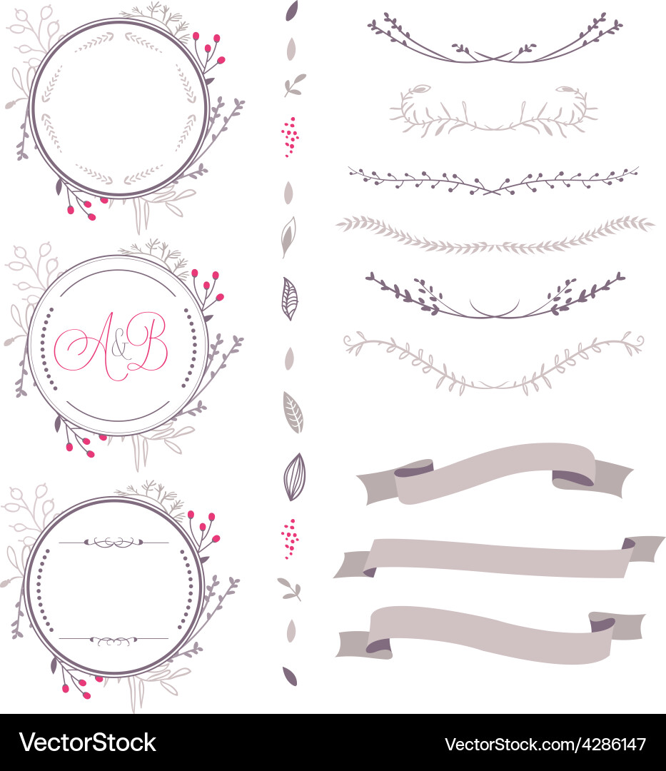 Set of floral elements brown colors Royalty Free Vector