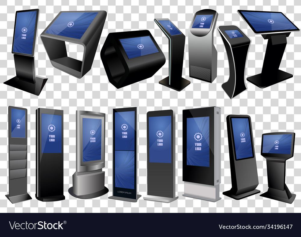 Set promotional interactive information kiosk Vector Image