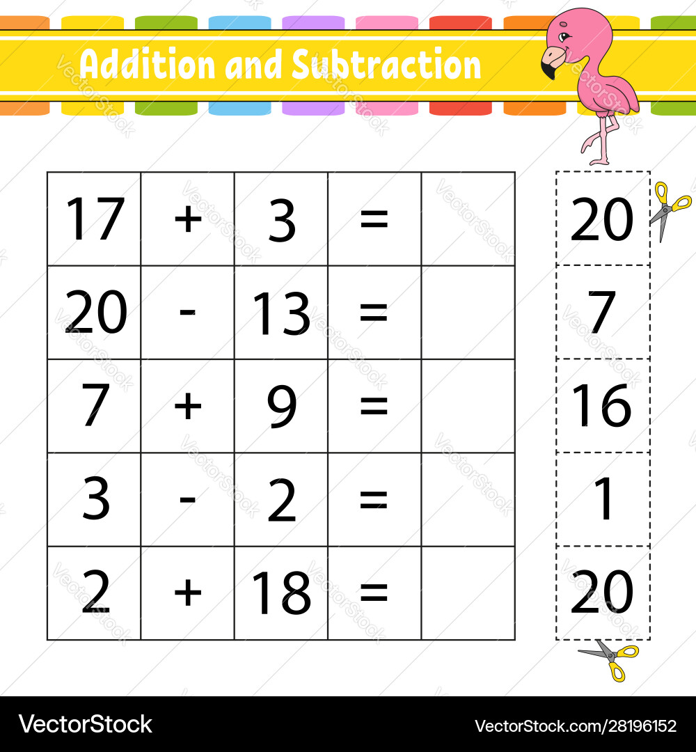 Addition and subtraction task for kids education Vector Image