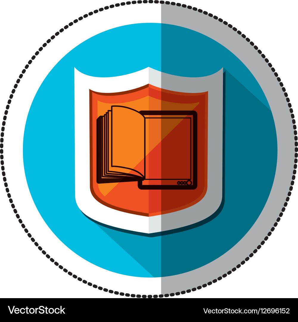 Circular sticker of shield with open book Vector Image