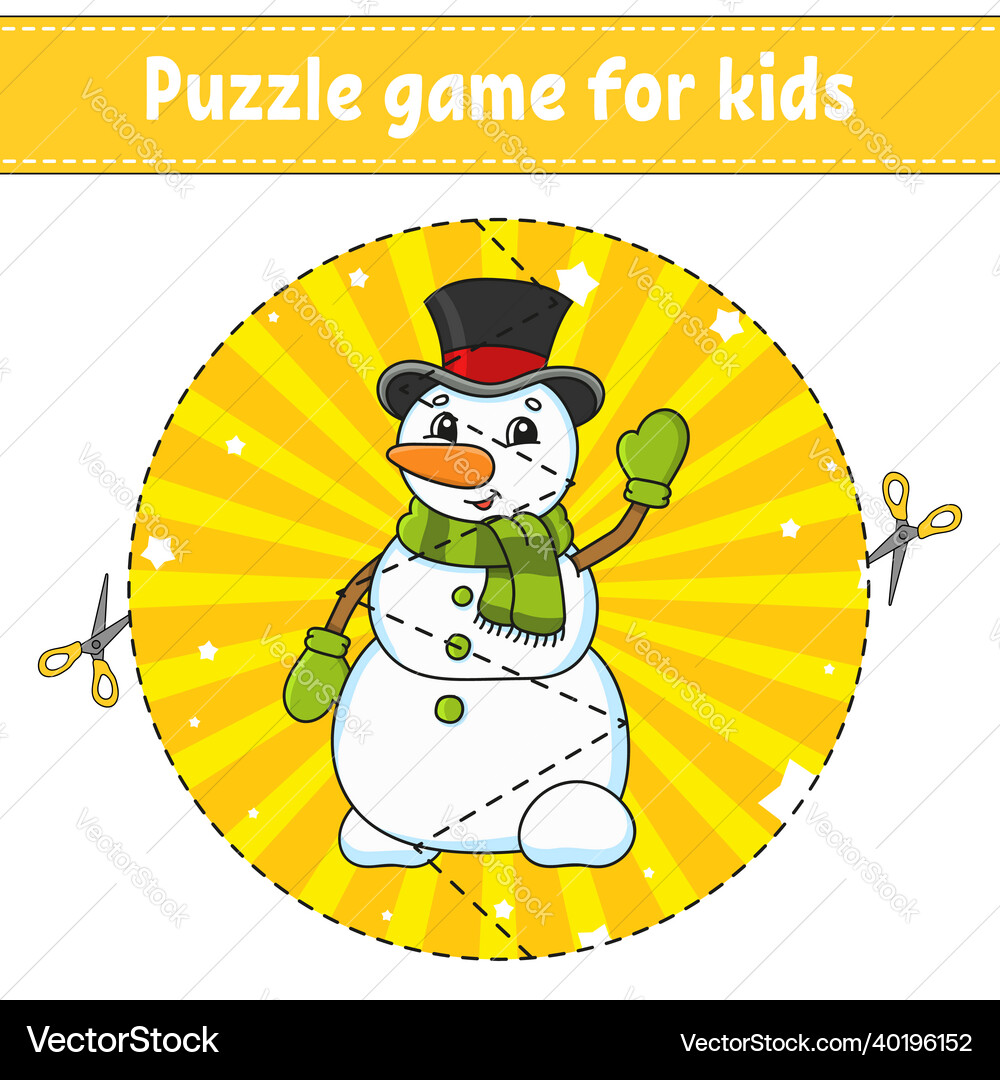 Cut and play round puzzle snowman logic Royalty Free Vector