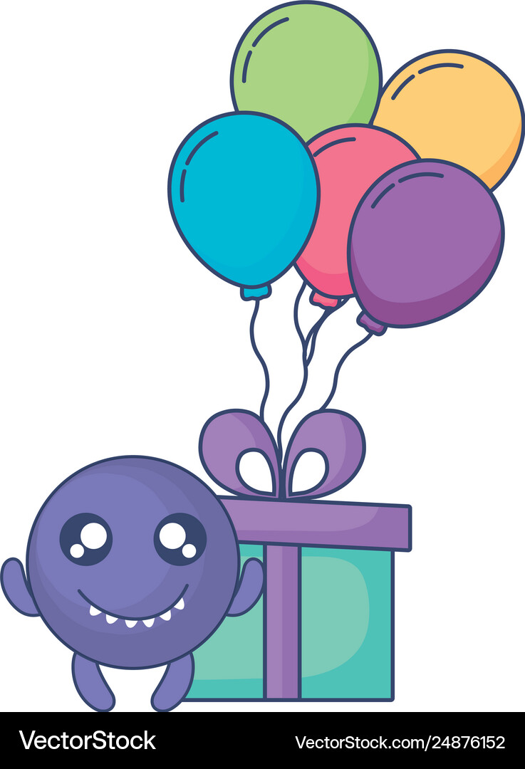 Emoticon face with balloons helium and gift Vector Image