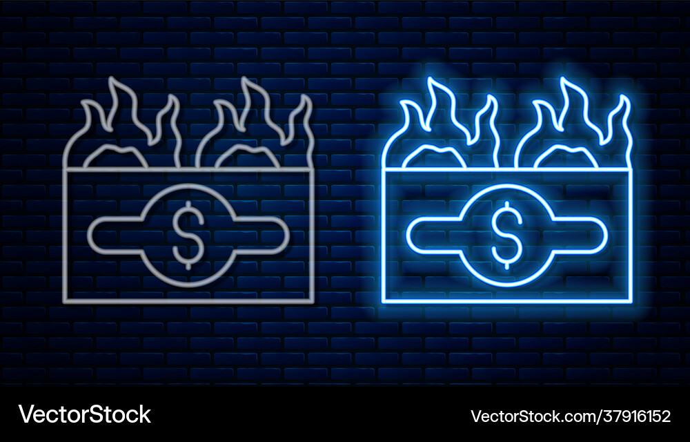 Glowing neon line burning dollar bill icon Vector Image