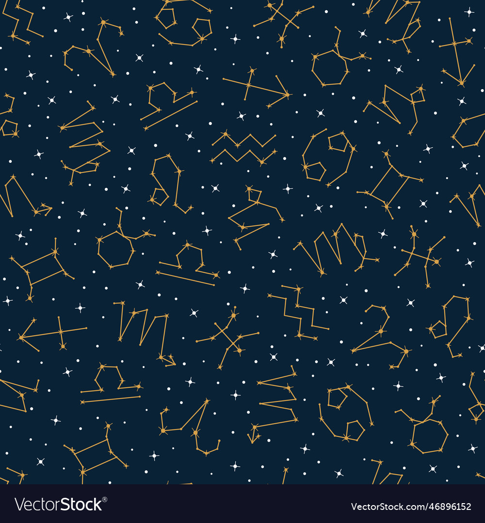 Golden zodiac constellations seamless pattern Vector Image Golden zodiac constellations seamless pattern Vector Image