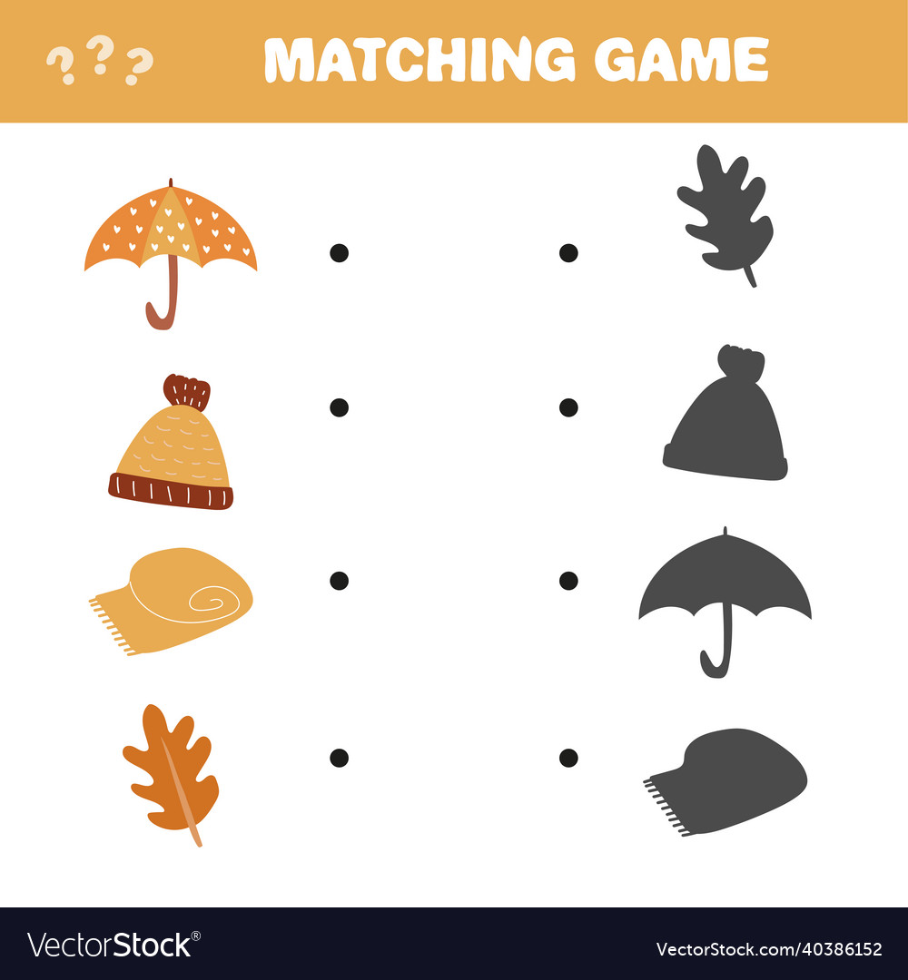 Matching game find the correct shadow of autumn Vector Image