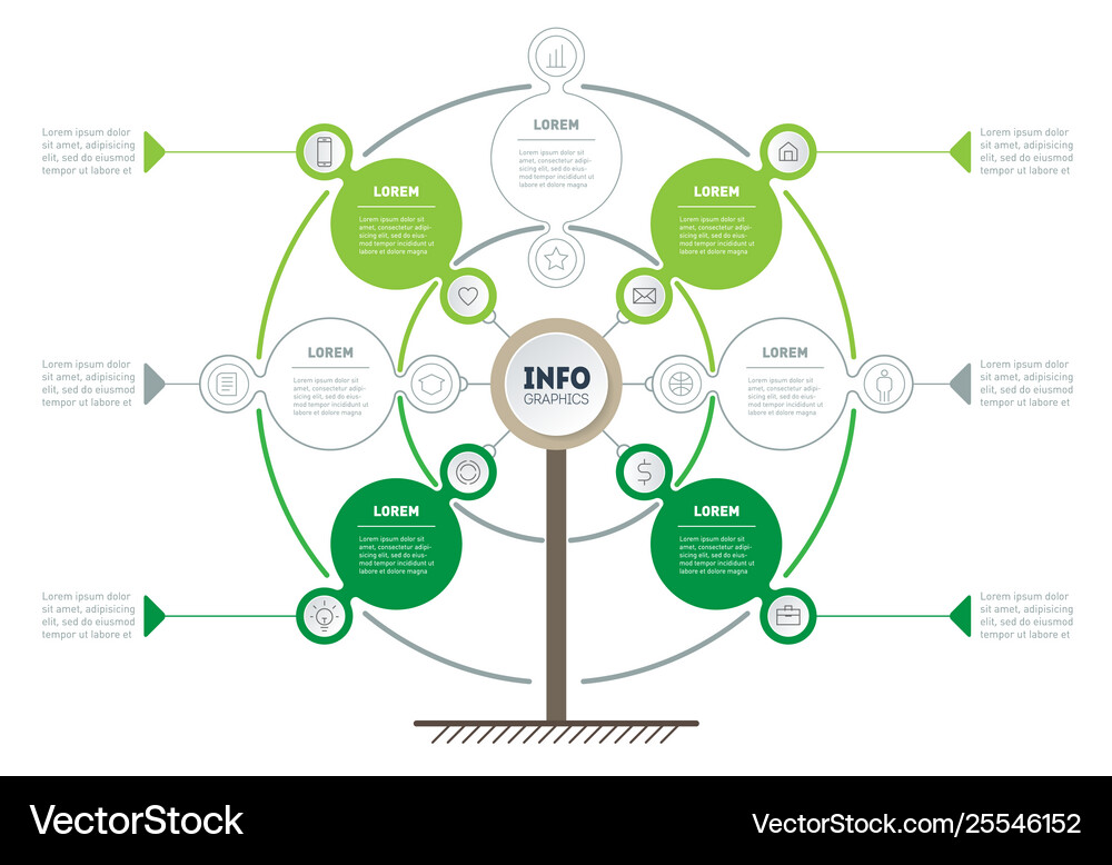 Vertical green timeline infographics tree of Vector Image