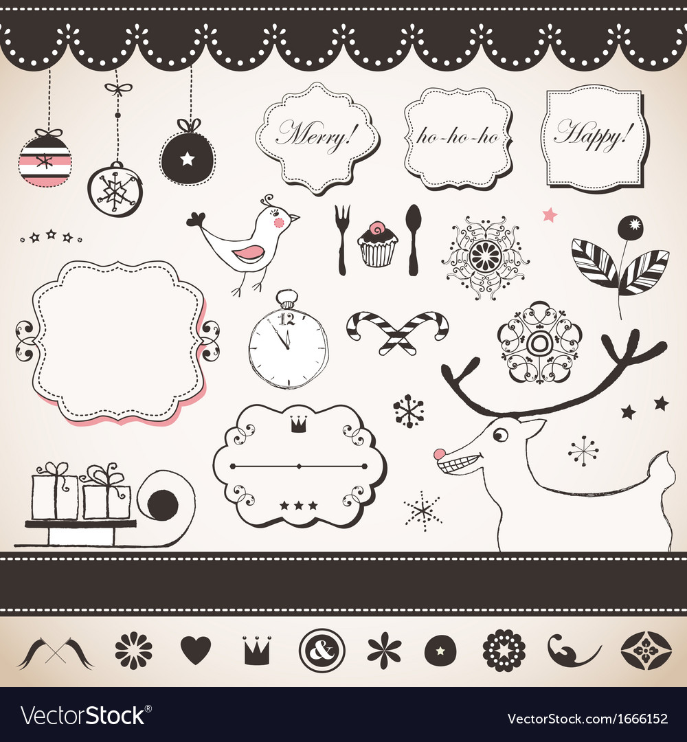 Vintage christmas set Royalty Free Vector Image