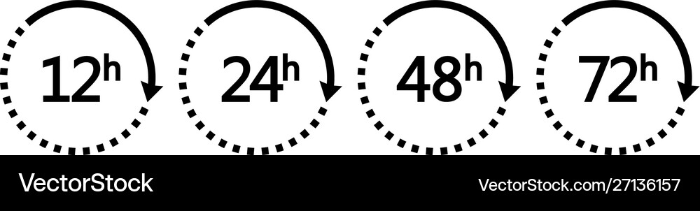 12 24 48 and 72 hours clock arrows set black Vector Image