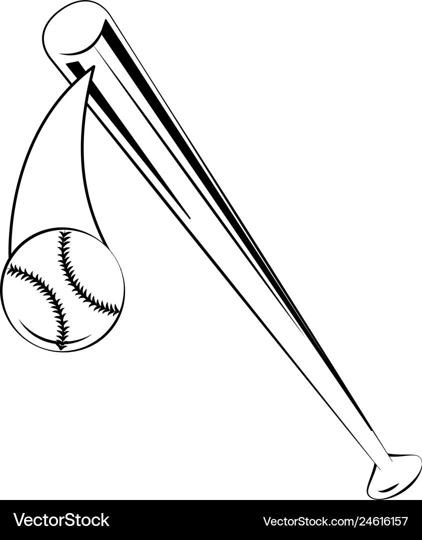 Baseball bat and ball in black white Royalty Free Vector