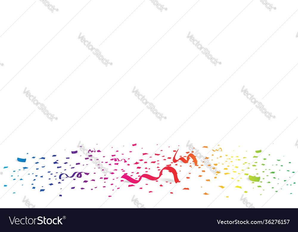Confetti rainbow papers scatter and ribbons Vector Image