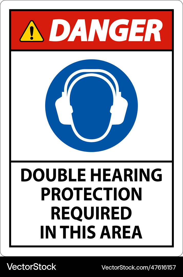 Danger double hearing protection sign on white Vector Image