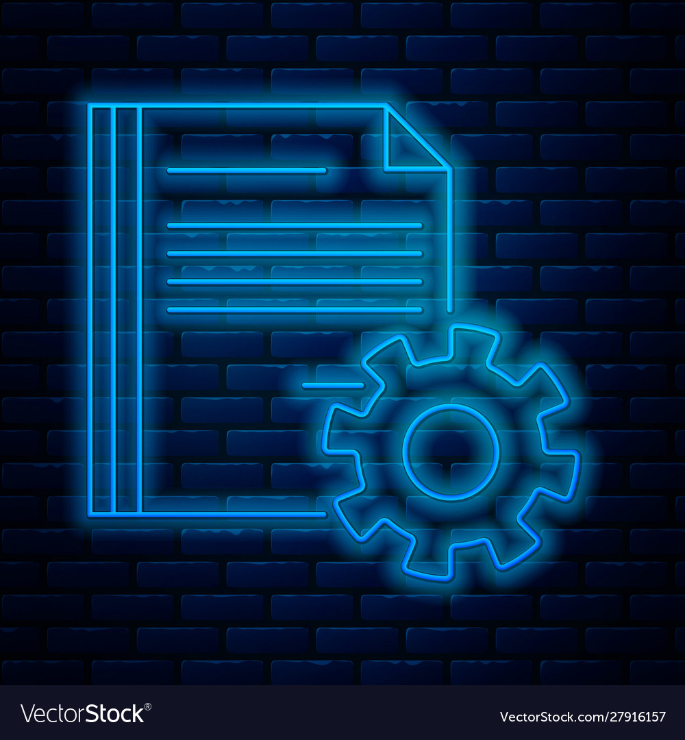 Glowing neon line document settings with gears Vector Image