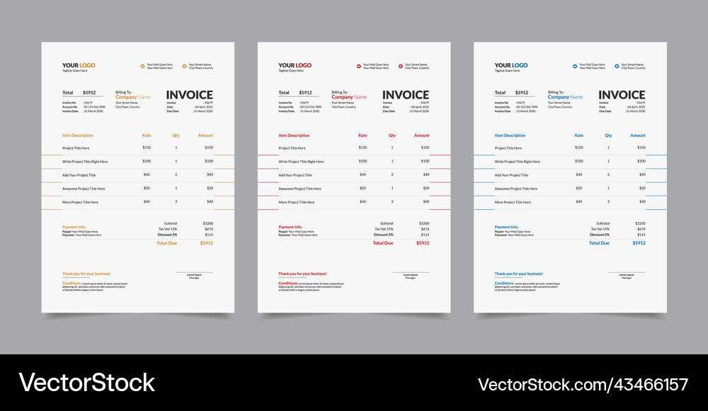 Modern corporate business style invoice design Vector Image