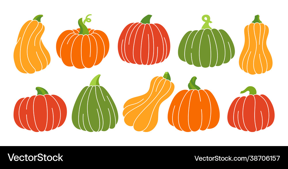 Pumpkin colored trendy set cartoon icon Royalty Free Vector
