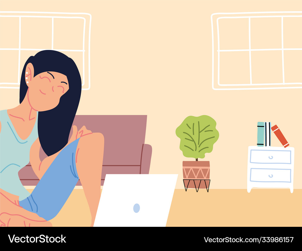 Woman working remotely from her home Royalty Free Vector