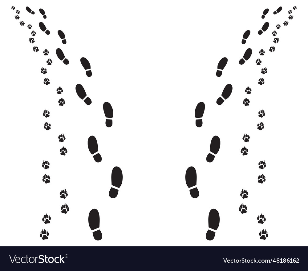 Black footprints of man and dog Royalty Free Vector Image