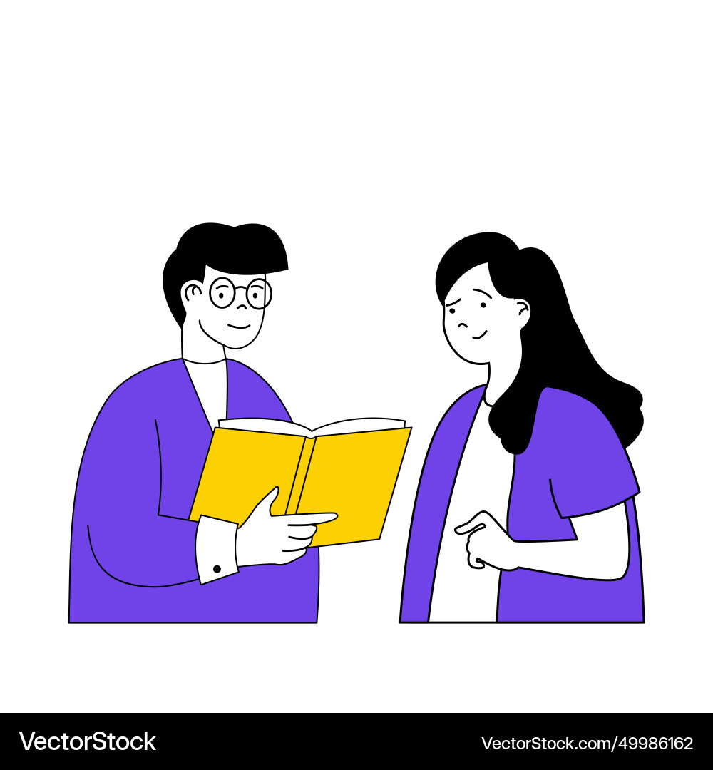 Book reading concept with cartoon people in flat Vector Image