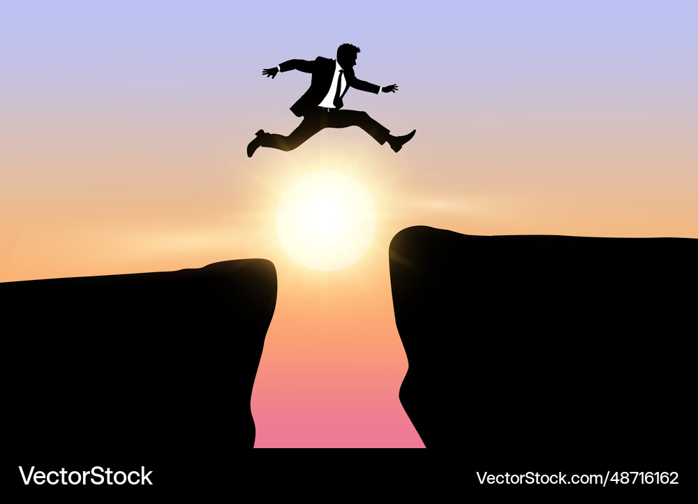 Business jump through the gap between hill Vector Image